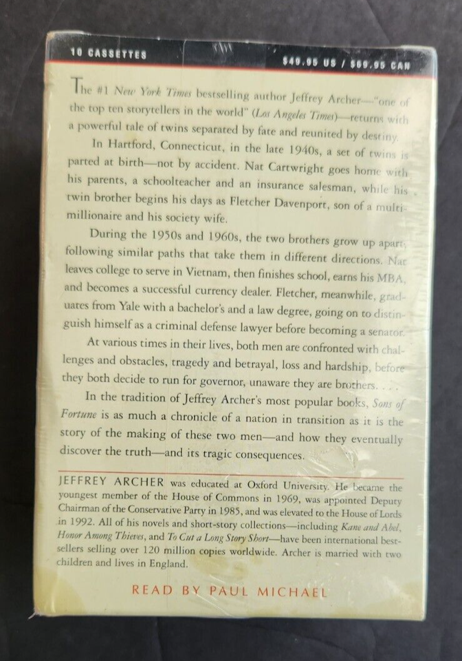 Sons of Fortune Audiobook on Cassette Tapes Jeffrey Archer | eBay