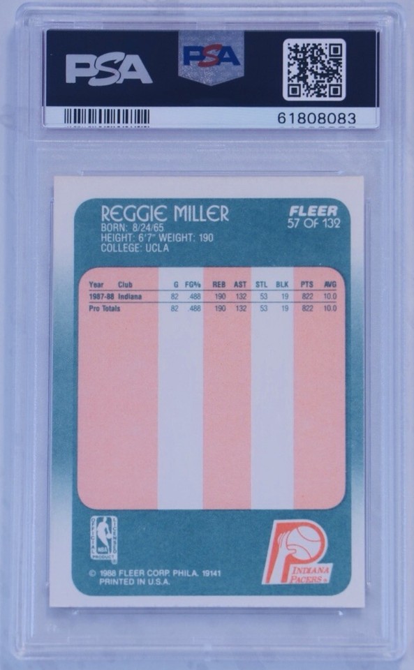 1988 Fleer Reggie Miller Rookie RC #57 PSA 8 NM-MT HOF Indiana Pacers ...