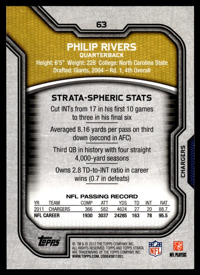 2012 Topps Strata #63 Philip Rivers NRMT or Better | eBay