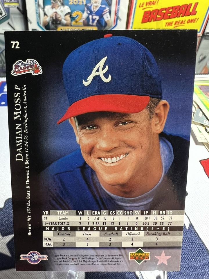 Damian Moss Signed 1995 Upper Deck Minors #72 Card Danville Braves Auto ...