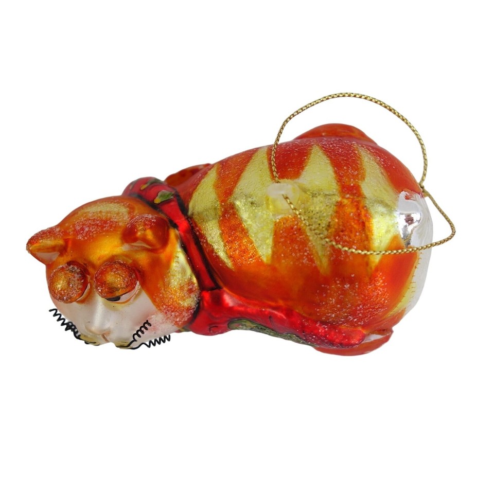Vintage Whimsical Cat w/ Fish Scarf Glass Christmas Tree Ornament 4" | eBay
