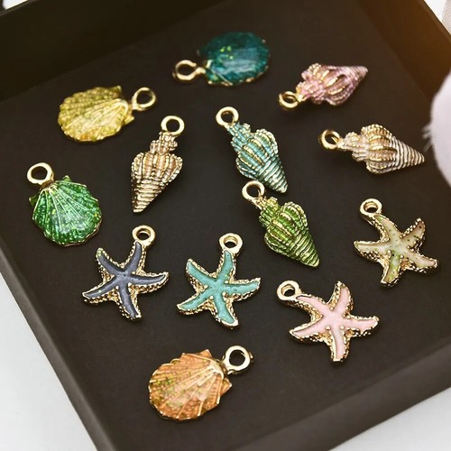 26Pcs Mixed Starfish Conch Shell Metal Charms Pendant DIY Jewelry ...