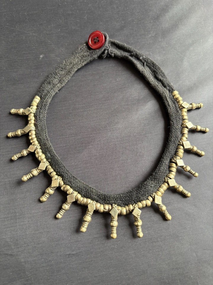 Vintage Handmade Afghan Kuchi Tribal Choker Necklace Brass Beads Fabric ...