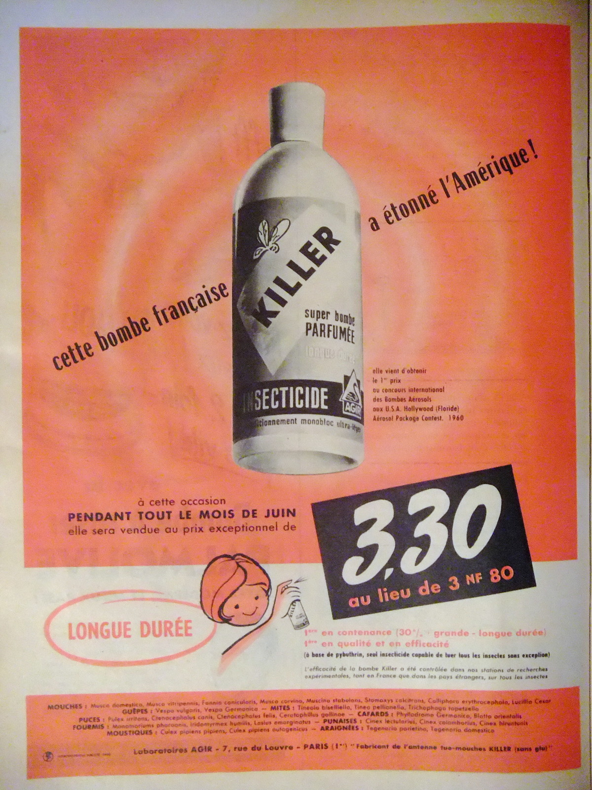 PUBLICITÉ KILLER BOMBE AÉROSOL INSECTICIDE PARFUMÉE LONGUE DURÉE ...