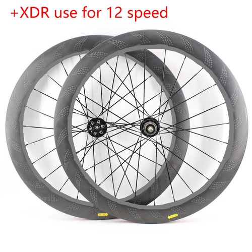 700C 58 65mm Depth Road Bike Carbon Wheelset Clincher Thru Axle +XDR 12 ...