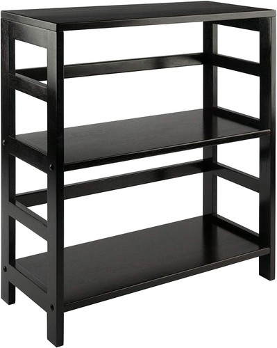 Short Wide Bookshelf Two Shelf Open Bookcase For Small Home Office Dark ...