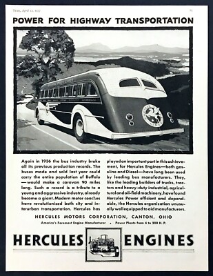 1937 Pacific Stage Line Streamlined Bus art Hercules Engines vintage ...