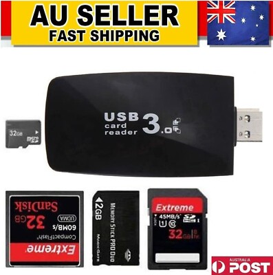 4 SLOT USB 3.0 All in One Card Reader Memory Stick CF Micro SD HC SDXC ...