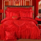 Lace Red Pink Wedding Luxury Royal Bedding Set Bedspread Flat Sheet ...