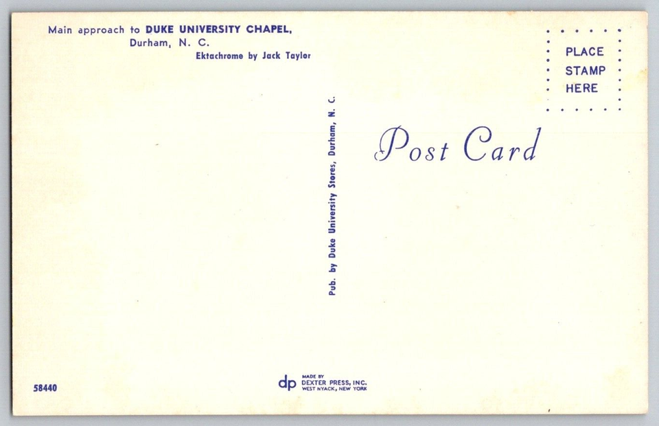 Vintage Postcard~ Main Approach To Duke University Chapel~ Durham, NC ...