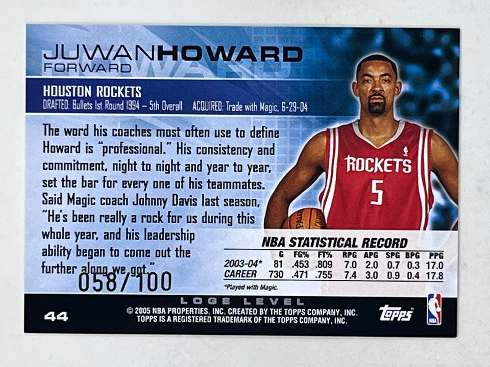 Juwan Howard 2004-05 Topps Luxury Box Loge Level /100 #44 NBA Rockets ...