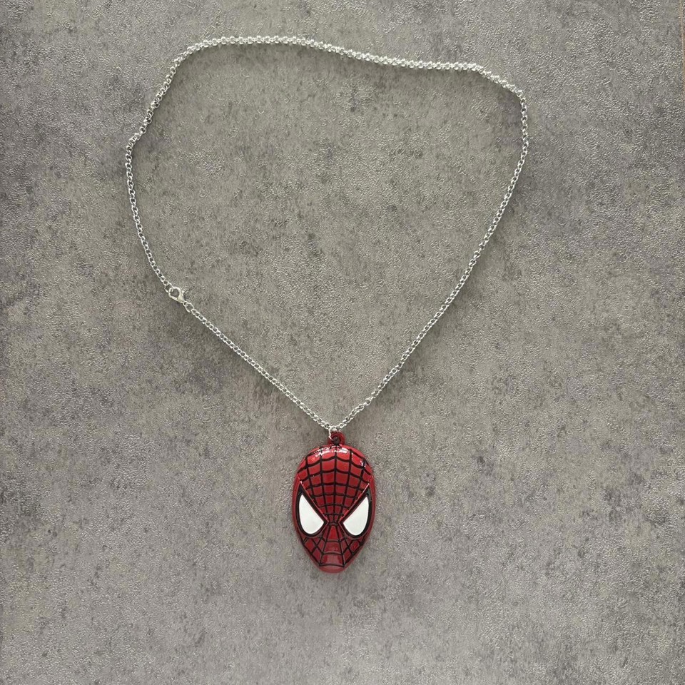 Y2k silver red spiderman mask marvel chain necklace | eBay