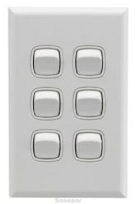 HPM EXCEL 6-GANG ROCKER SWITCH 10A 240V 2-Way Vertical, Flush Mount ...