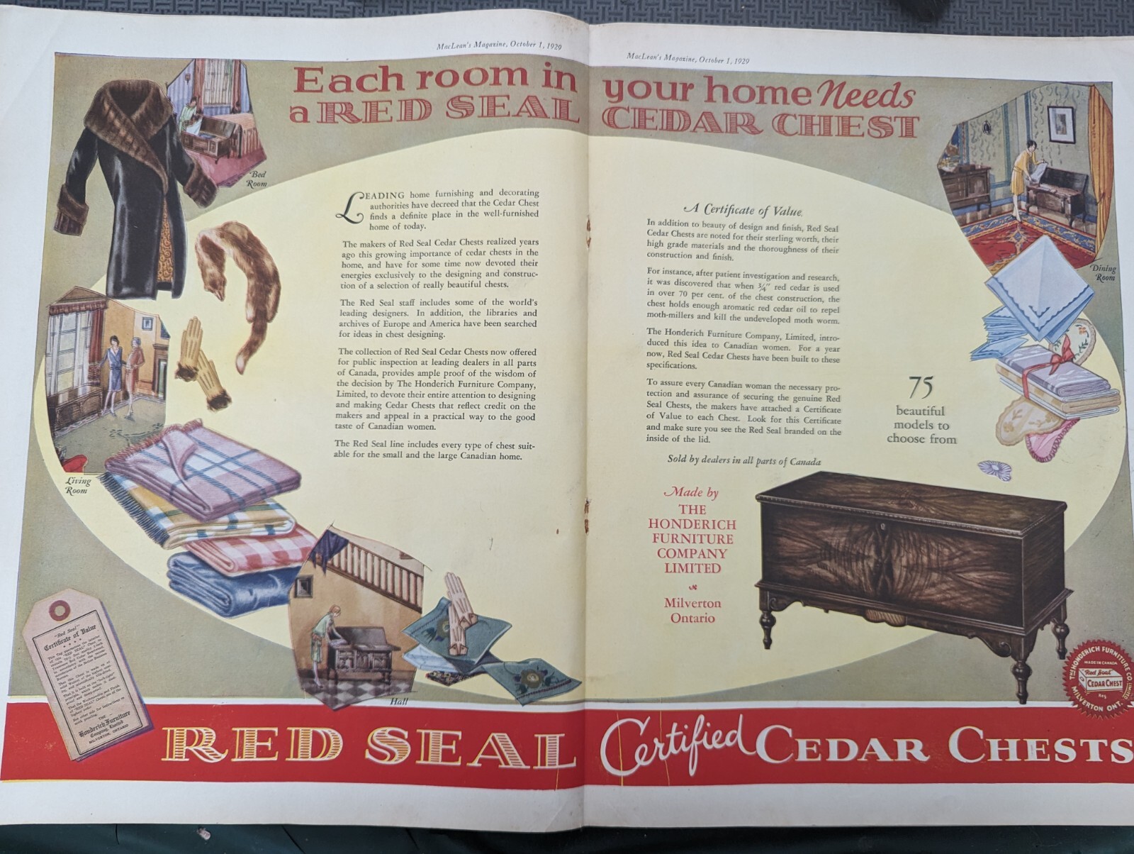 Large Original Antique Magazine Ad 1929 Double Page Red Seal Cedar ...