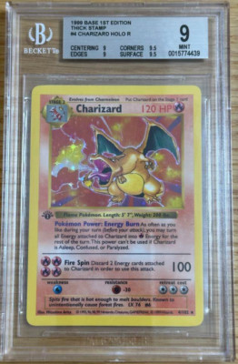 BGS 9 THICK STAMP Pokemon Card 1st Edition 1999 Charizard Holo 4/102 ...