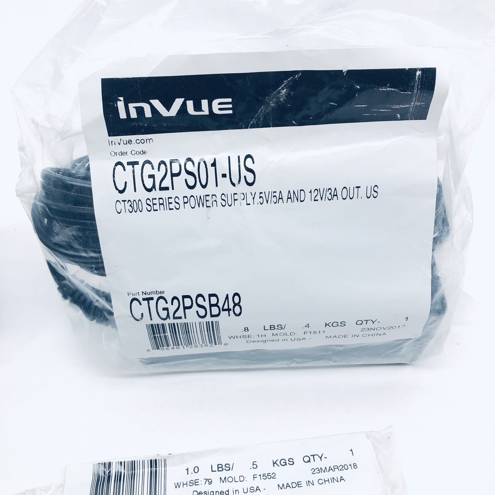 INVUE CT300-SERIES POWER SUPPY .5V/5A AND 12V/3A CTG2PSB48 STAND ...