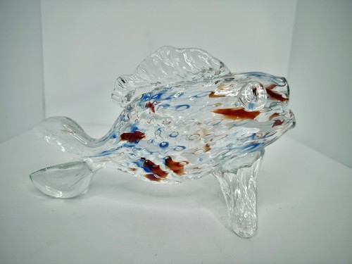 HTF Blenko Handmade Glass Minnow Fish in Crystal/Turquoise & Tangerine ...