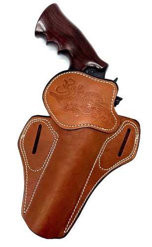 For 6" COLT PYTHON .357, Right Hand Brown Leather Open Top Western Belt ...