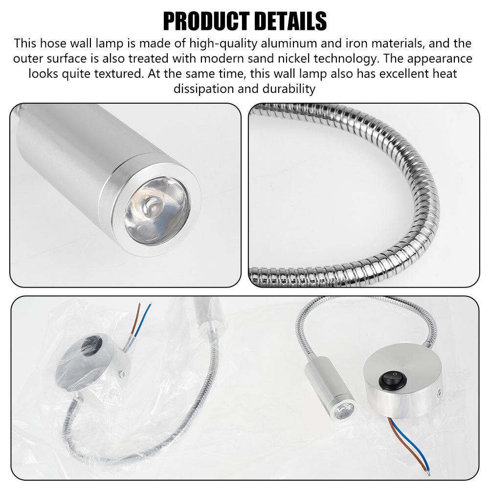 2Pack Wall Lamp Flexible Neck Wall Light 360° Rotation Flexible Arm ...