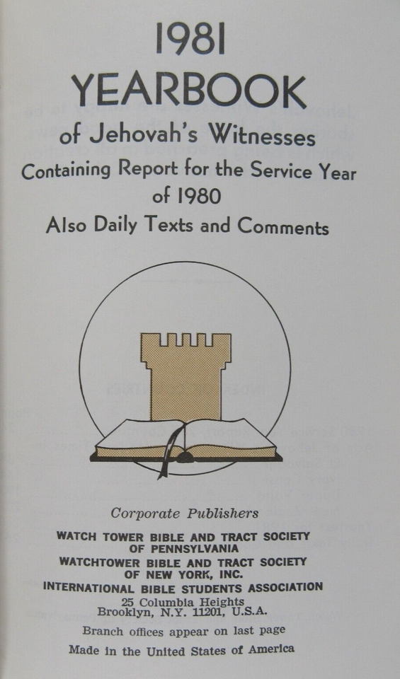 Vintage Jehovah's Witnesses Yearbook 1981 Watchtower Bible And Tract ...