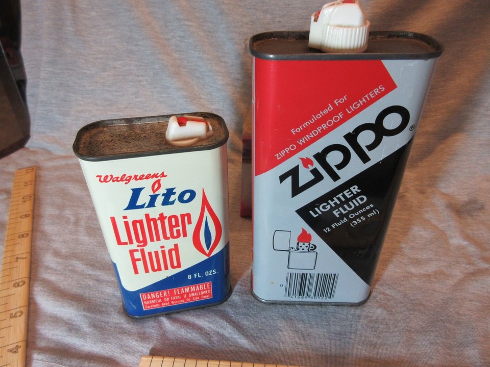 Vintage ~ Zippo 12oz & Walgreens 8oz ~;~ Lighter Fuel Fluid ~:~ Tin ...