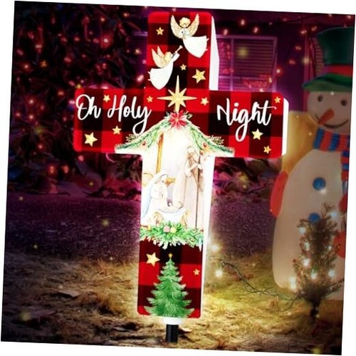 Solar Nativity Scene Cross Christmas Lighted Stakes Solar Outdoor Holy ...