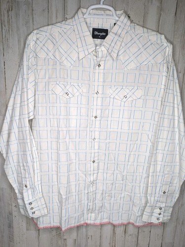 Vintage Wrangler Premium Patch Pearl Snap Western Shirt Mens Plaid Size ...
