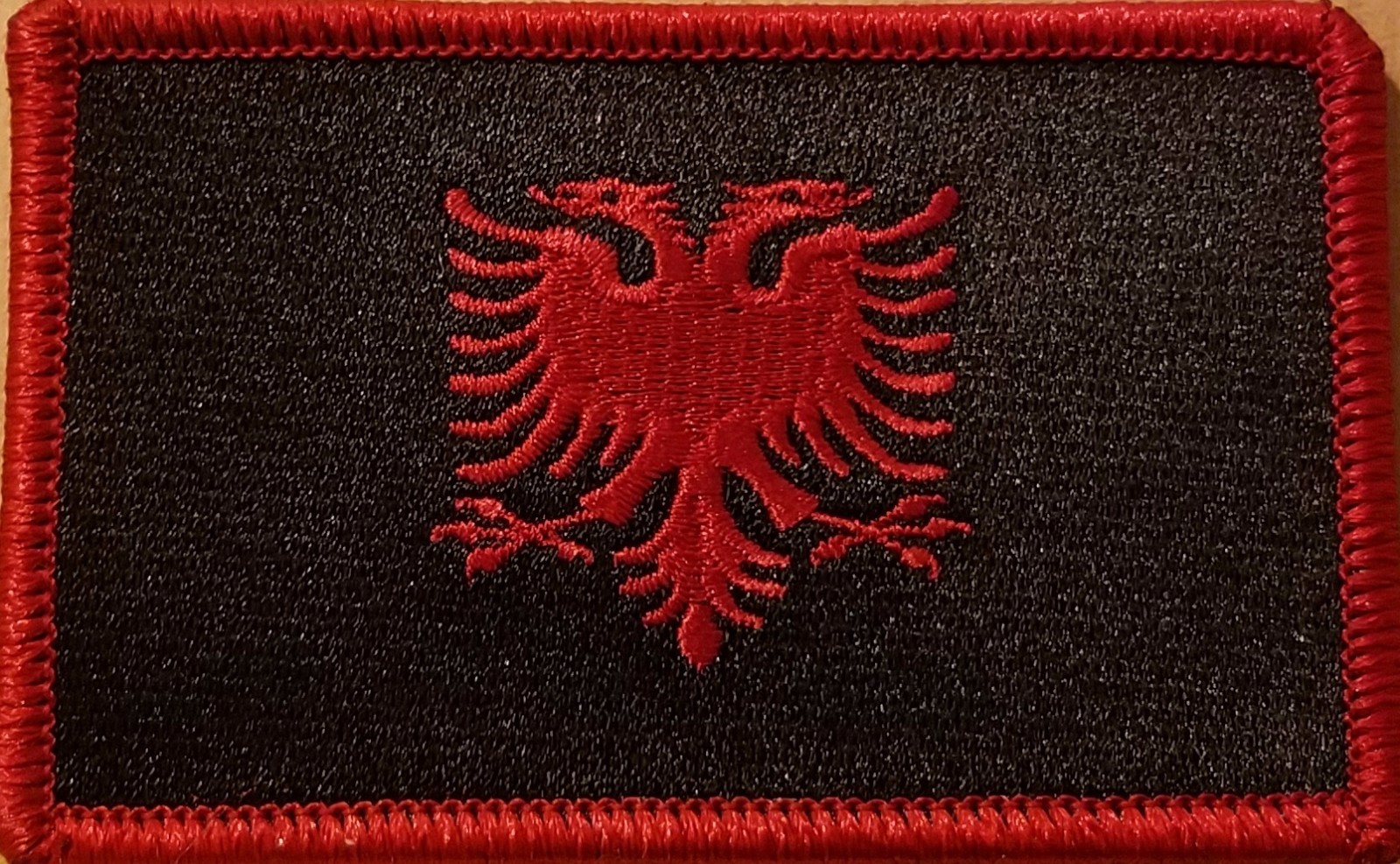 ALBANIA Flag Patch with VELCRO® Brand fastener Military Black Version Red Border | eBay