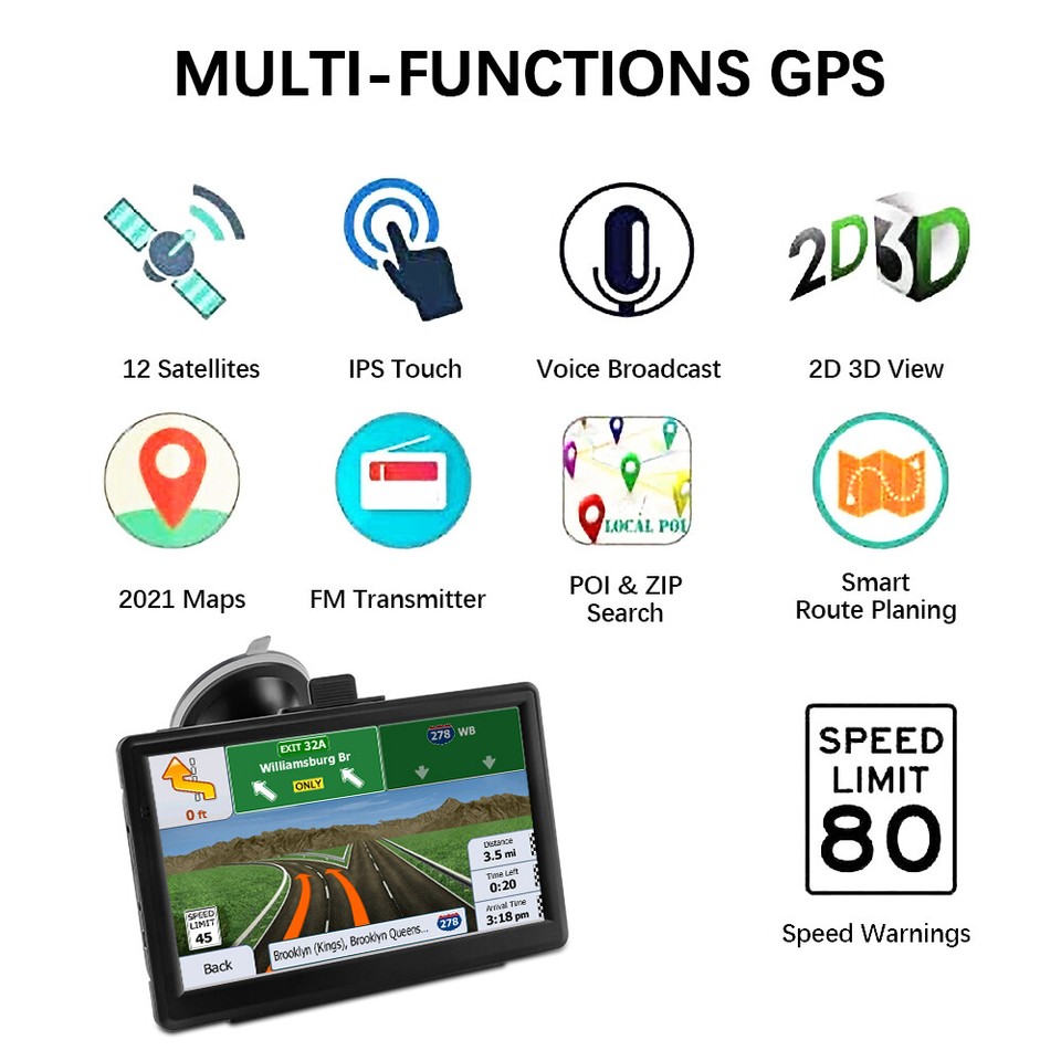 7 Inch Car Truck GPS Navigation Touch Screen with Maps Spoken Direction ...