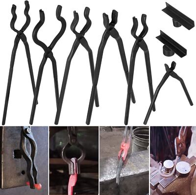8pcs Blacksmith Tongs Forge Tool Set, Flat Jaw, Spike Tong, Hook Jig ...