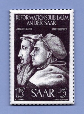 JOHN CALVIN MARTIN LUTHER POSTAGE STAMP *2X3 FRIDGE MAGNET* REFORMERS ...