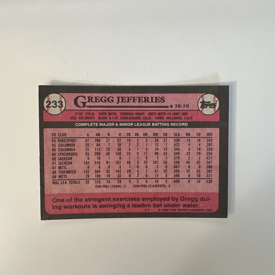 Gregg Jefferies 1989 Topps - #233 Gregg Jefferies | eBay