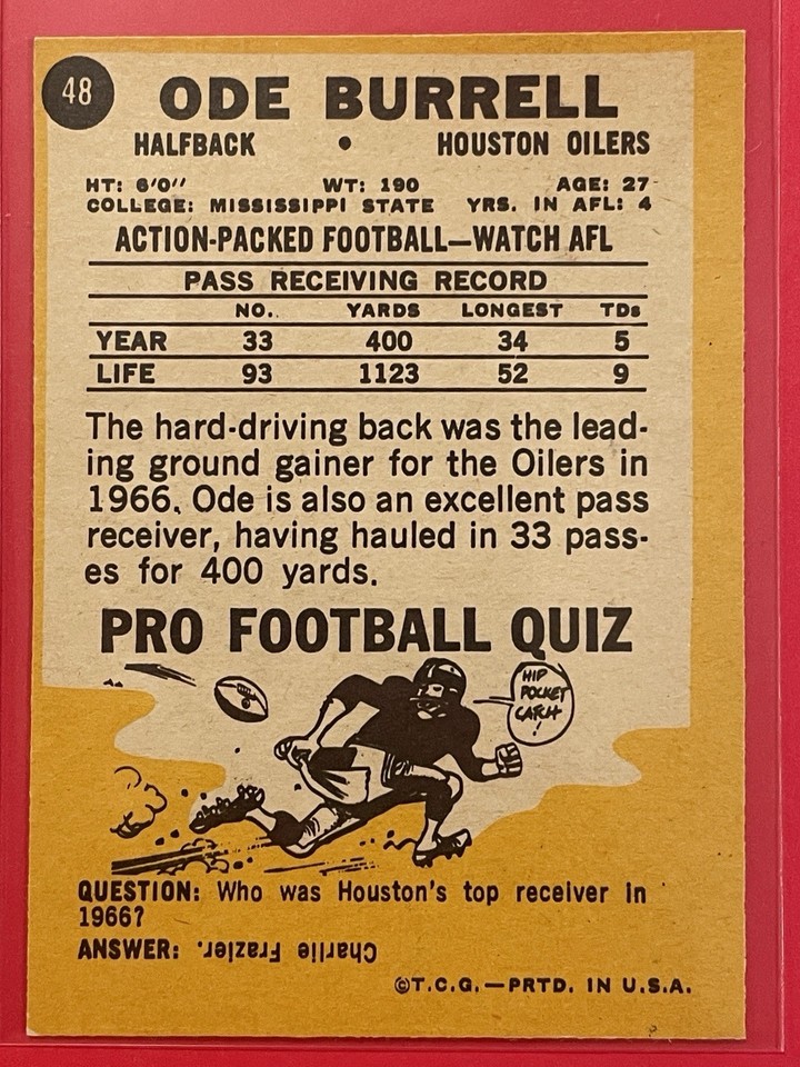 1967 Topps Ode Burrell #48 Vintage Football Houston Oilers NM | eBay