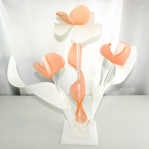 MCM Tall Frosted Peach & White Lucite Flower Sculpture on Acrylic Stems ...