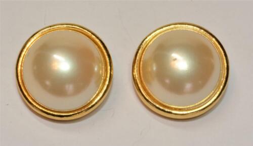 Signed LCI LIZ CLAIBORNE Goldtone Faux Pearl BALL Shape Clip-On ...