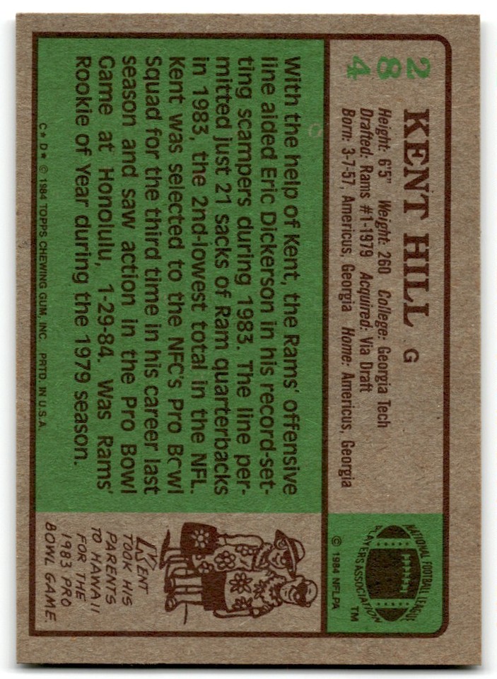 1984 Topps Kent Hill Los Angeles Rams #284 | eBay