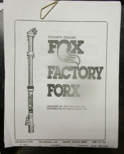 2006 FOX FACTORY FORX OWNERS MANUAL FORKS POWERSPORTS MX TWINSHOCK EVO ...