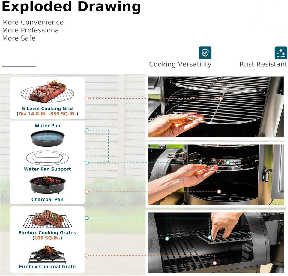 Extra Large BBQ Smoker Vertical Charcoal Smoker Grill BBQ Gill with ...