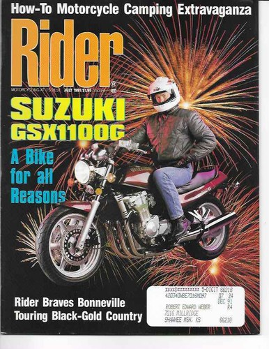 Rider Motorcycle Magazine July 1991 Suzuki GSX1100G, Motorcycle Camping ...