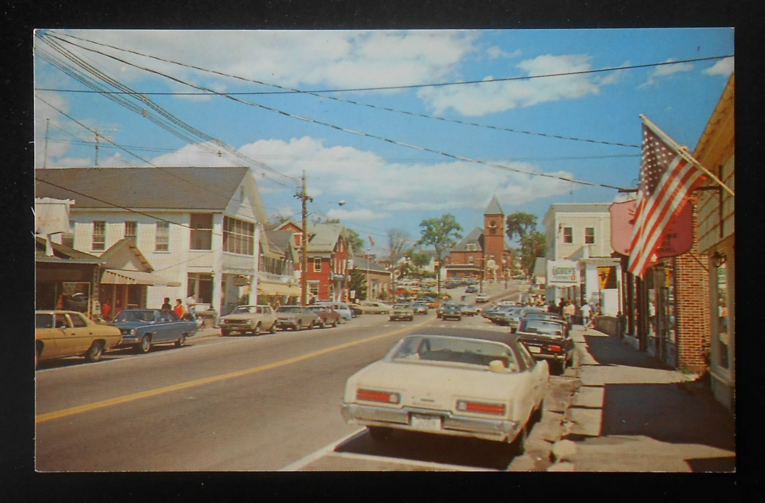 1970s Main Street Old Cars Stores Signs Flag Wolfeboro NH Carroll Co ...