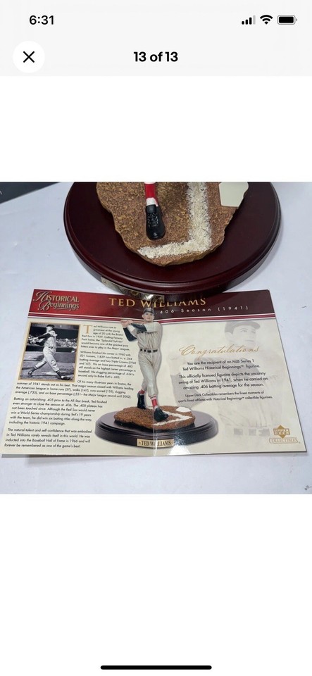 Ted Williams Upper Deck Historical Beginnings Statue Red Sox great rare ...