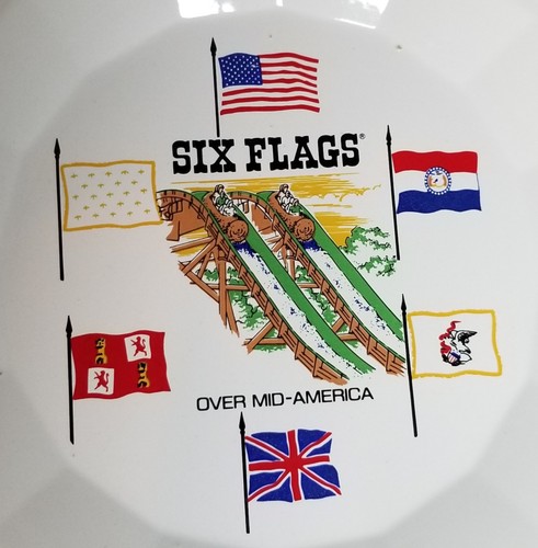 Vintage 1970s Six Flags Over Mid-America 10” Souvenir Plate Gold Trim ...