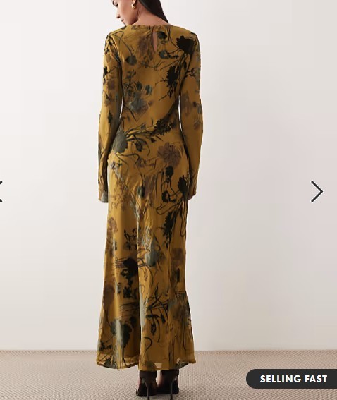 ASOS DESIGN Long Sleeve Devore Maxi Dress in Green Floral - Size 18 ...