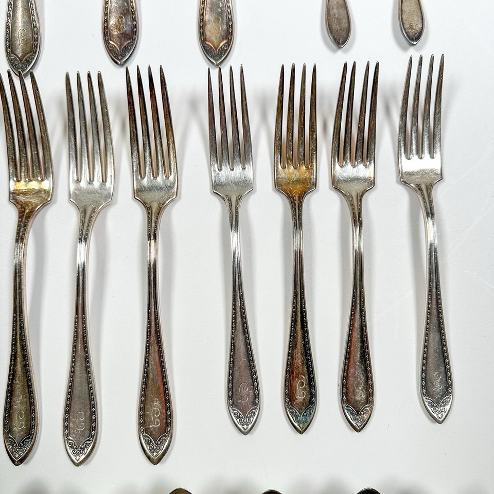 Vintage 35 Community Plate Silverware Set Monogram 1847 Rogers Bros ...