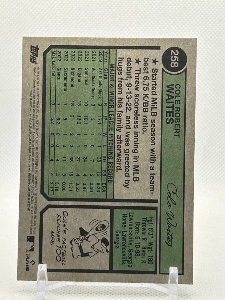 2023 Heritage Base San Francisco Giants #258 Cole Waites | eBay
