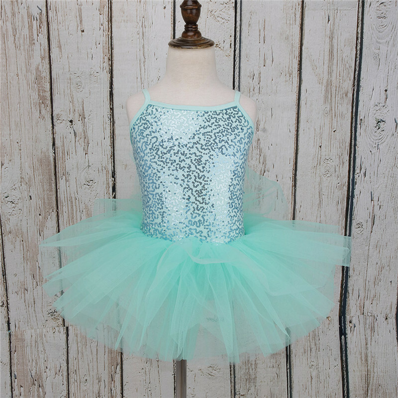 Girls Tutu Flower Ballet Dress Kids Gymnastics Sequins Bowties Dancing ...