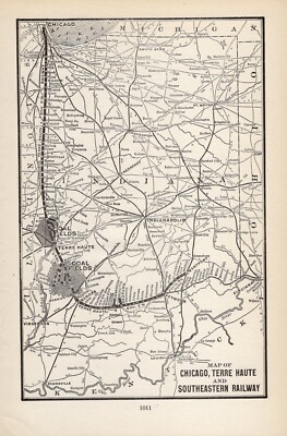 1914 Antique Chicago Terre Haute and Southeastern Railway Map Railroad ...