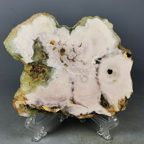 Natural Pink Flower Geode Agate Polished Crystal Slice Slab W Acrylic ...