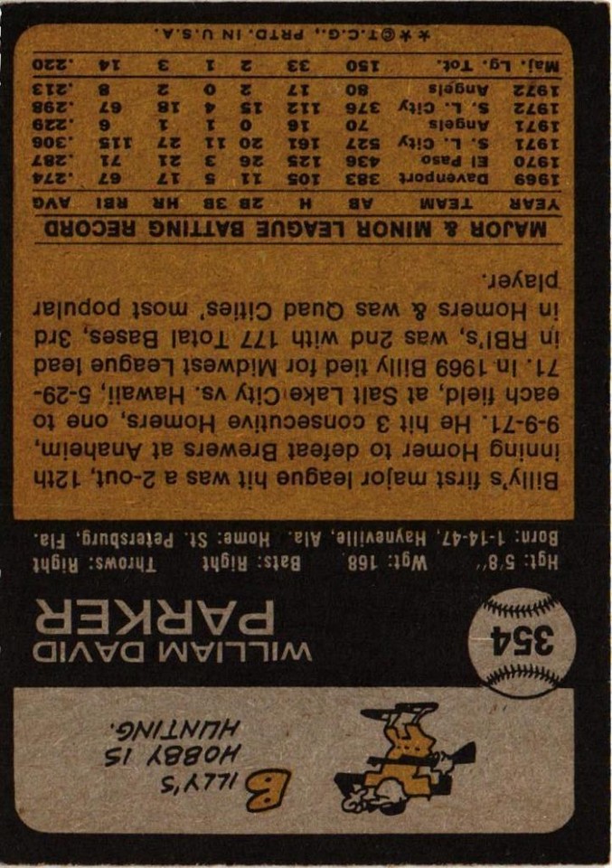 BILLY PARKER CARD #354 FREE SHIP 50% OFF SALE B1003R1S13P4 | eBay