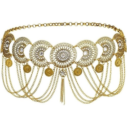 Gold Tone Statement Chain Belt with Coin Charms and Rhinestone ...